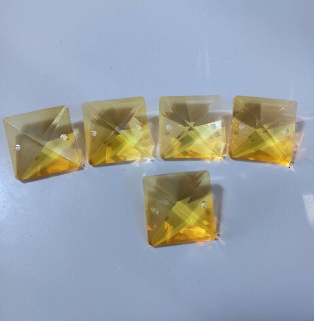 Yellow Square Crystals 22mm Set of 5 With 2 Holes for Chandeliers ...
