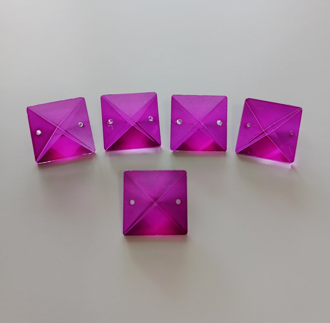 Magenta Square Crystals 22mm Set of 5 With 2 Holes for Chandeliers ...