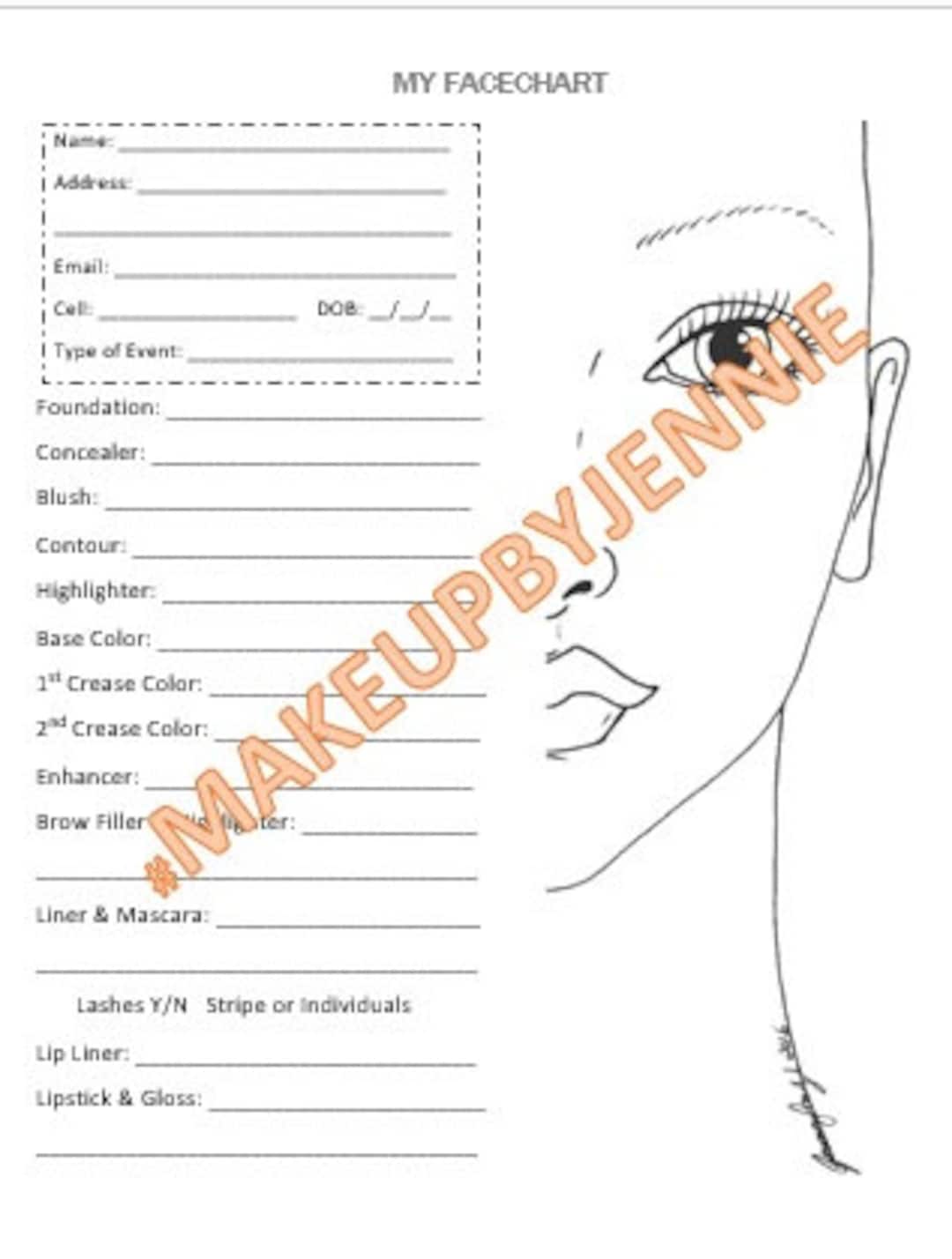 Makeup Face Chart Sheet Instant Downloadable PDF File - Etsy