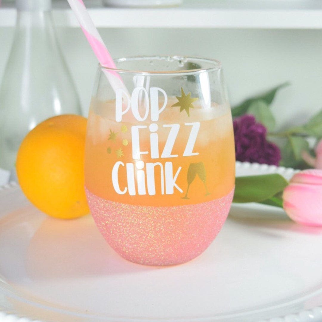Pop Fizz Clink Glitter Wine Glass - Glitter Champagne Glass - Mimosa ...