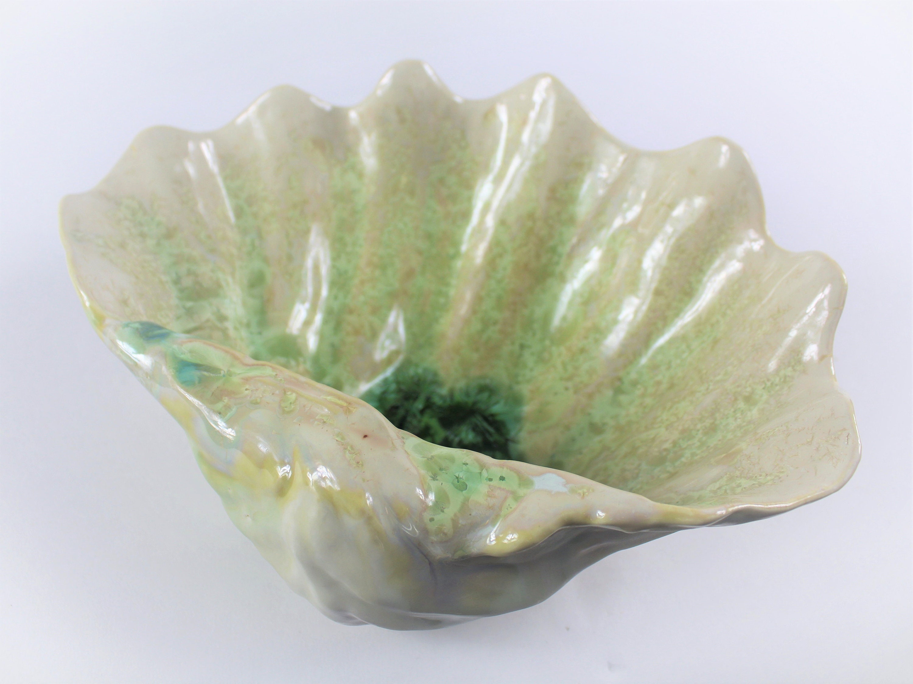 Large Handmade Ceramic Clam Shell Bowl, Crystalline Glazed, One of a ...