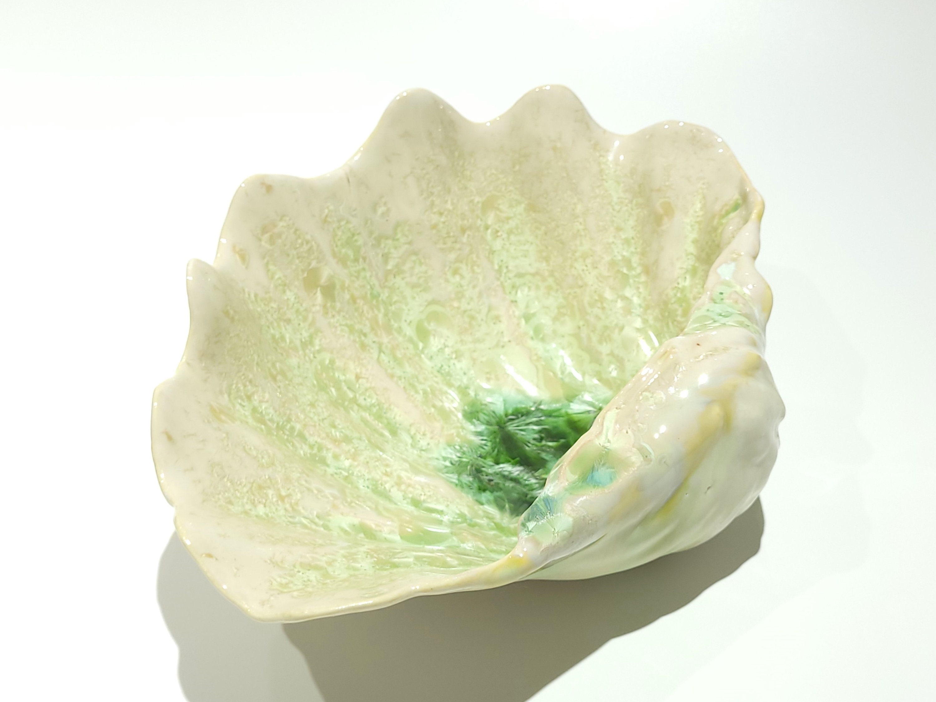 Large Handmade Ceramic Clam Shell Bowl, Crystalline Glazed, One of a ...