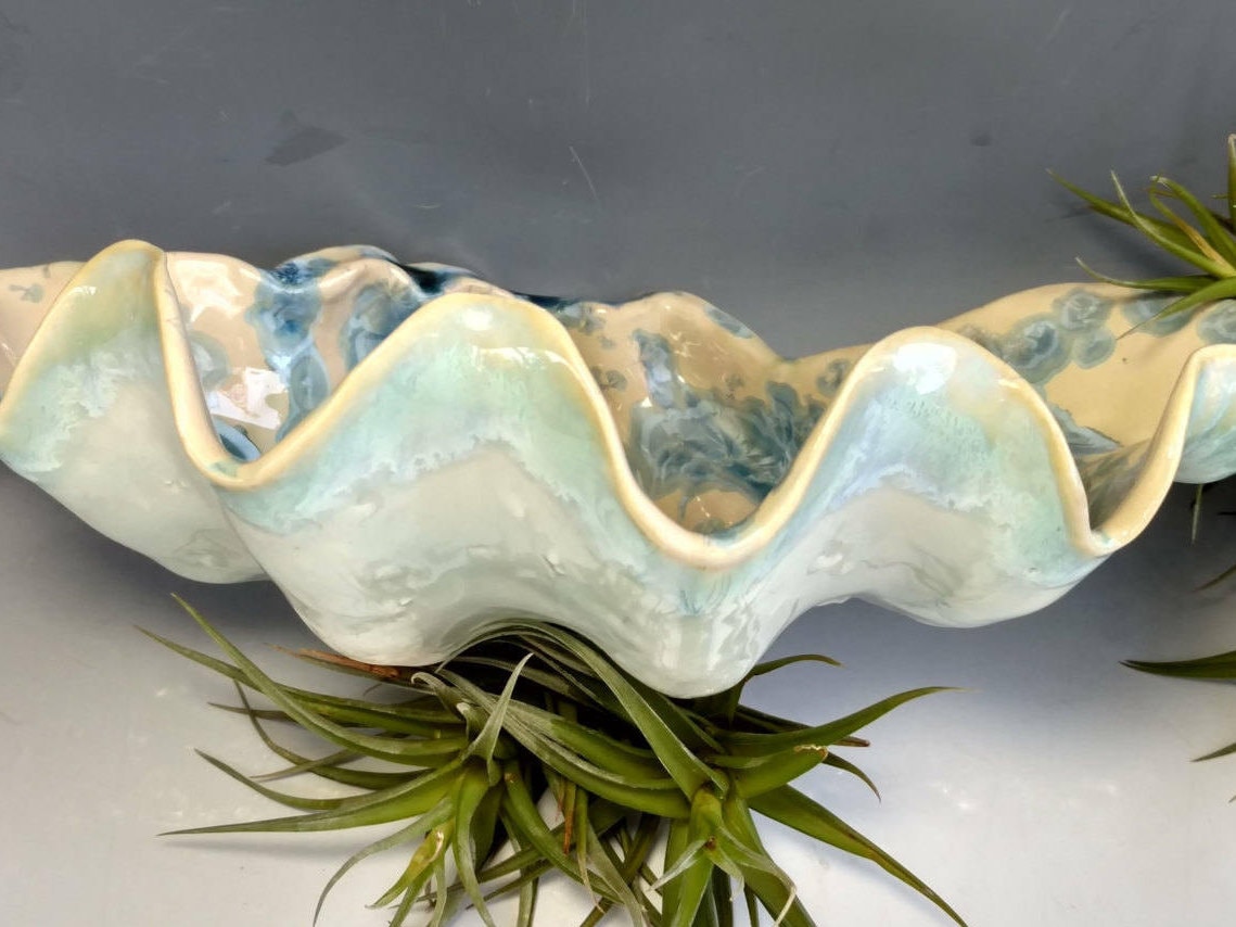Large Clam Shell Bowl, Turquoise Blue Green, Ocean Sea Life Coastal ...