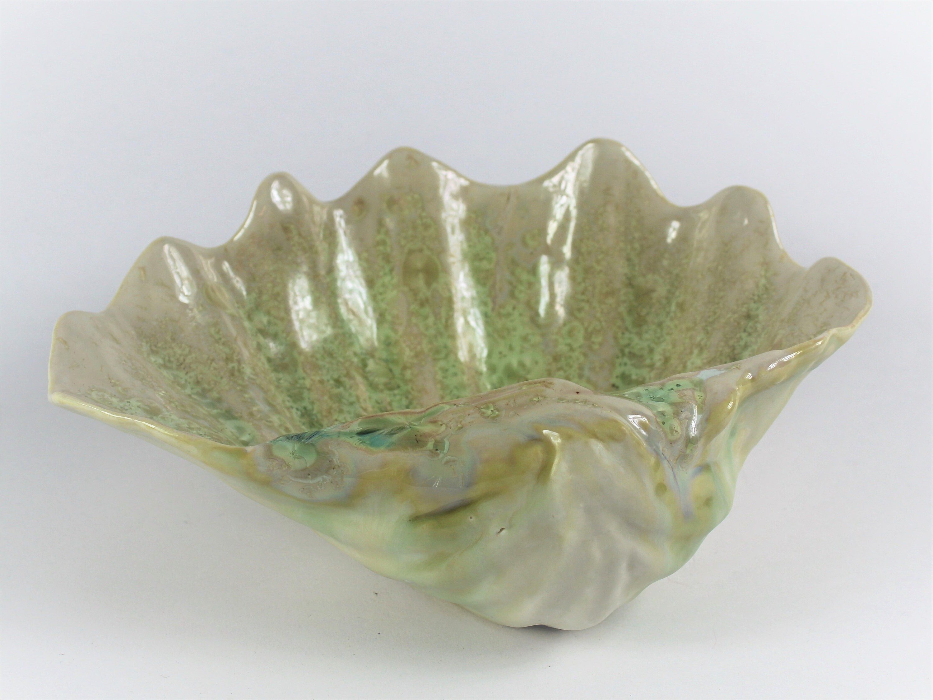 Large Handmade Ceramic Clam Shell Bowl, Crystalline Glazed, One of a ...
