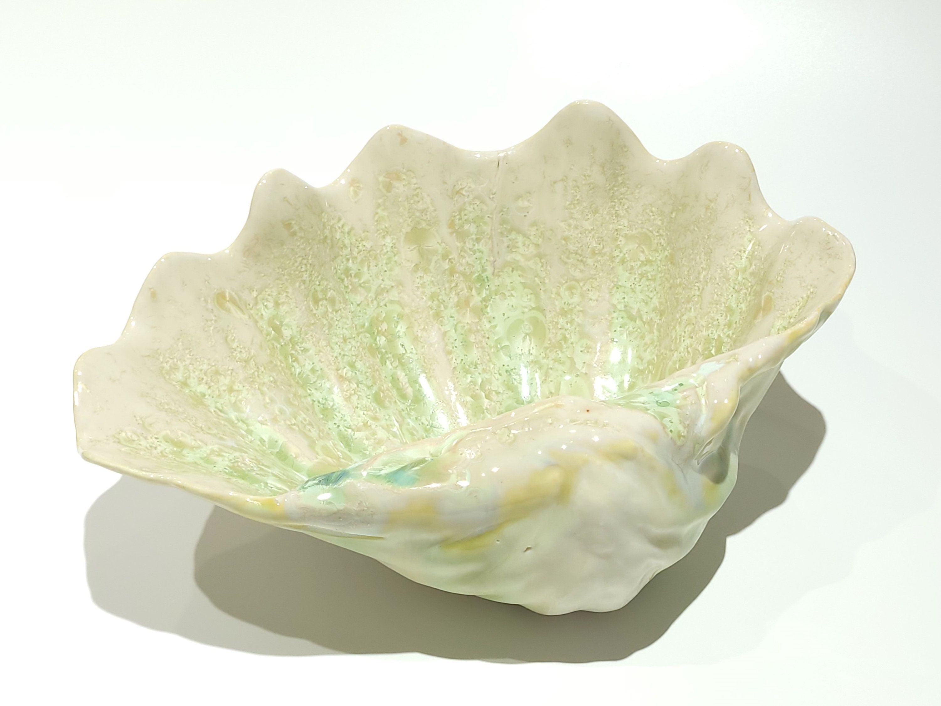 Large Handmade Ceramic Clam Shell Bowl, Crystalline Glazed, One of a ...