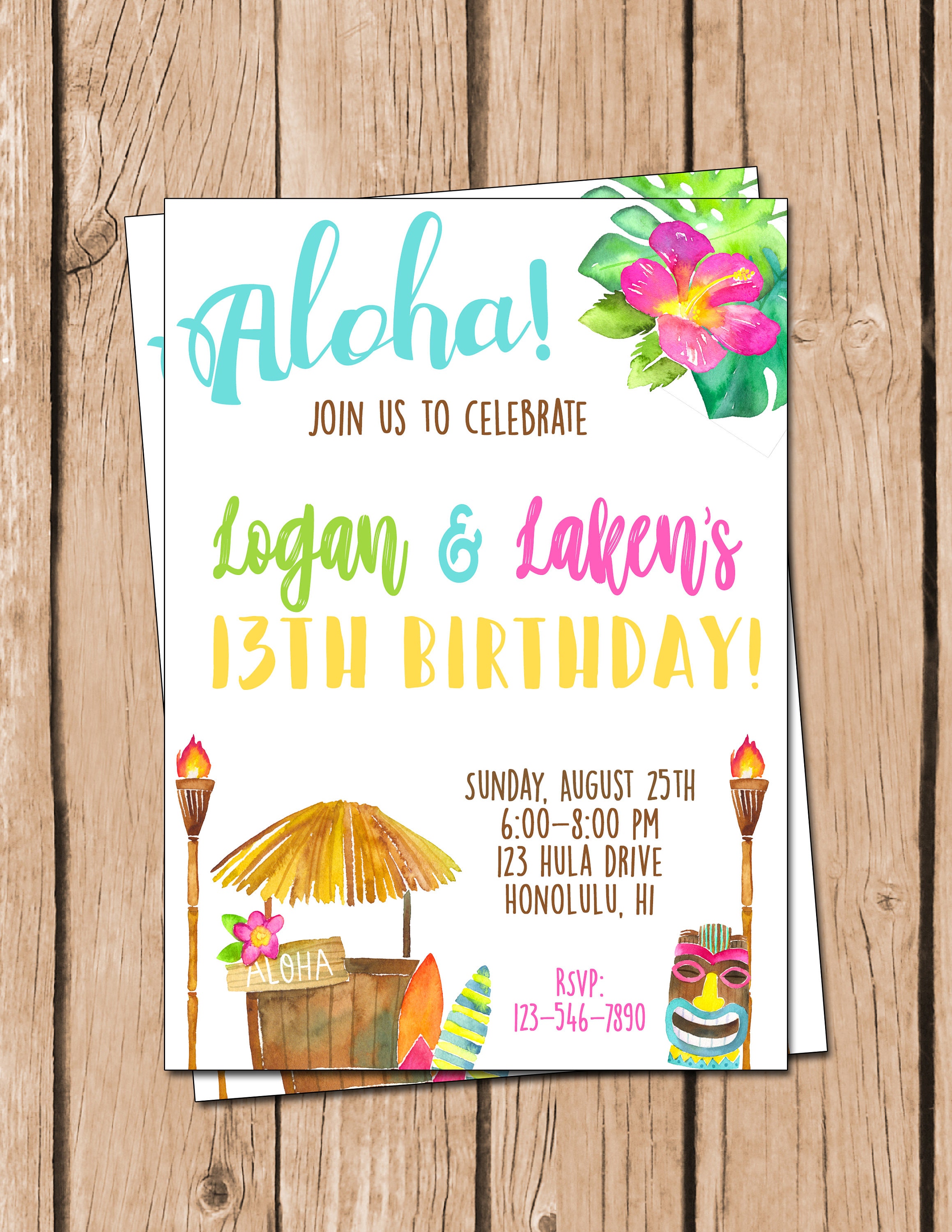 Luau Invite, Luau Invitation, Luau Party, Hawaiin Invitation, Hawaiin ...
