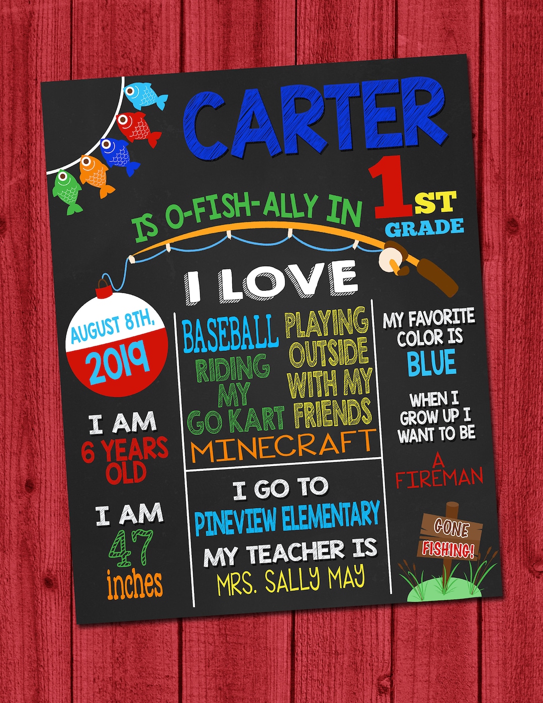 First Day of School Chalkboard Poster, O-fish-ally Back to School Sign ...
