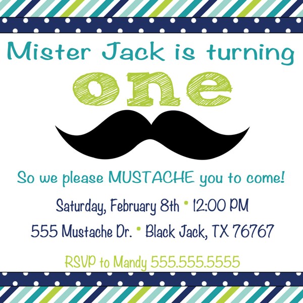 Mustache Invite - Etsy