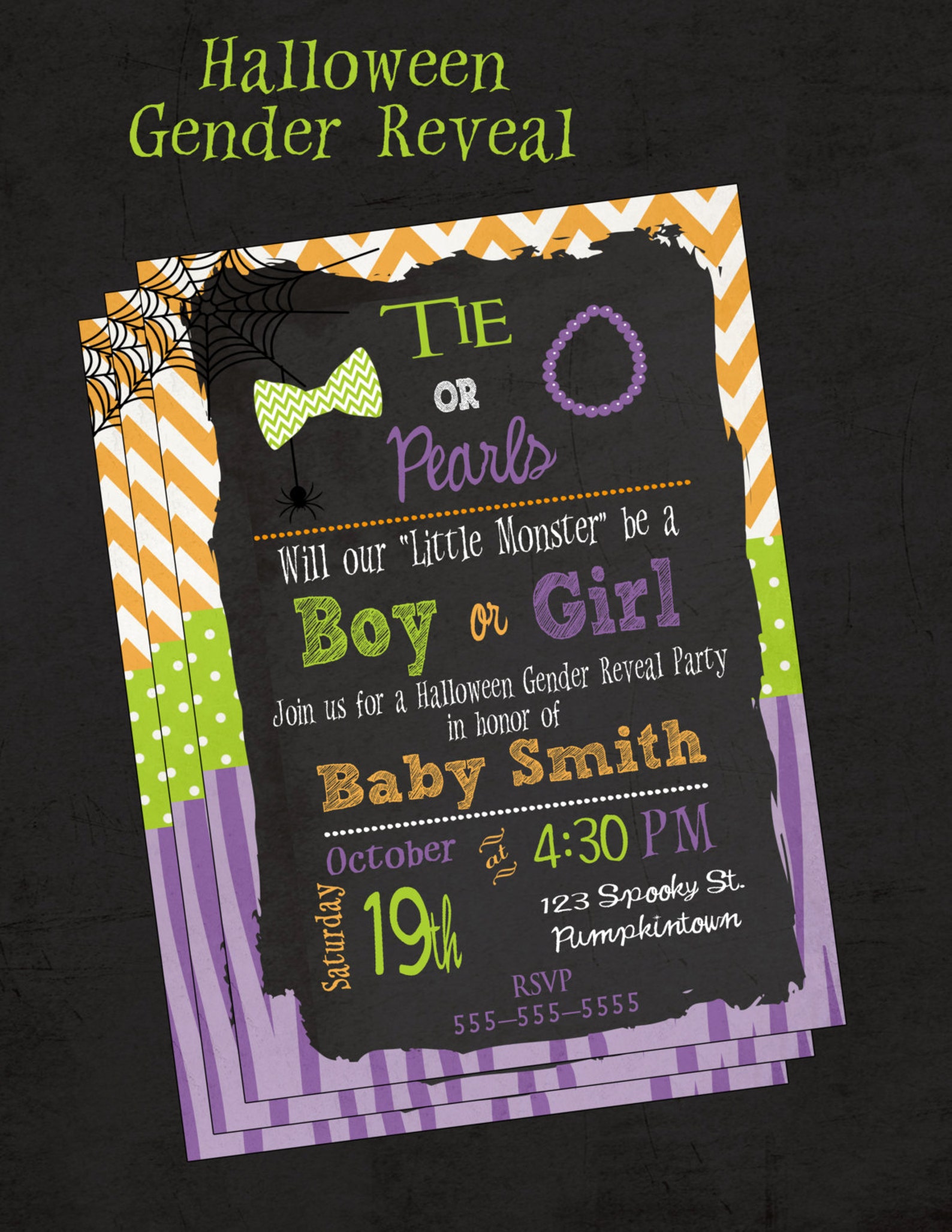 Little Monster Gender Reveal Invitation, Halloween Gender Reveal ...