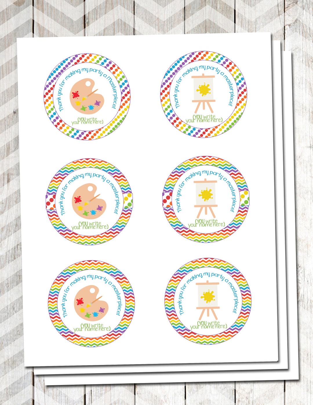 Paint Party Favor Tags Rainbow Chevron Favor Tags Paint Party Art Party ...