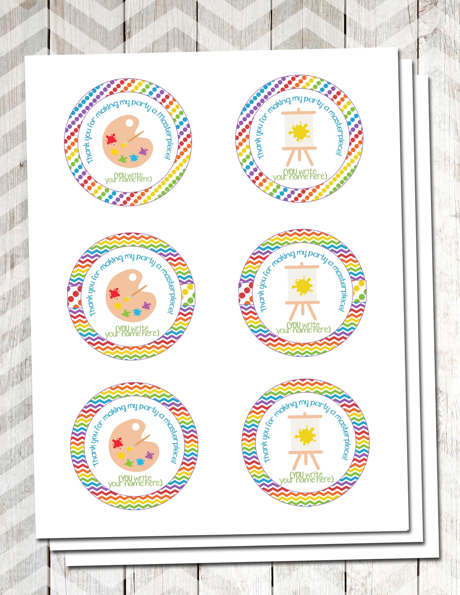 Paint Party Favor Tags Rainbow Chevron Favor Tags Paint Party Art Party ...