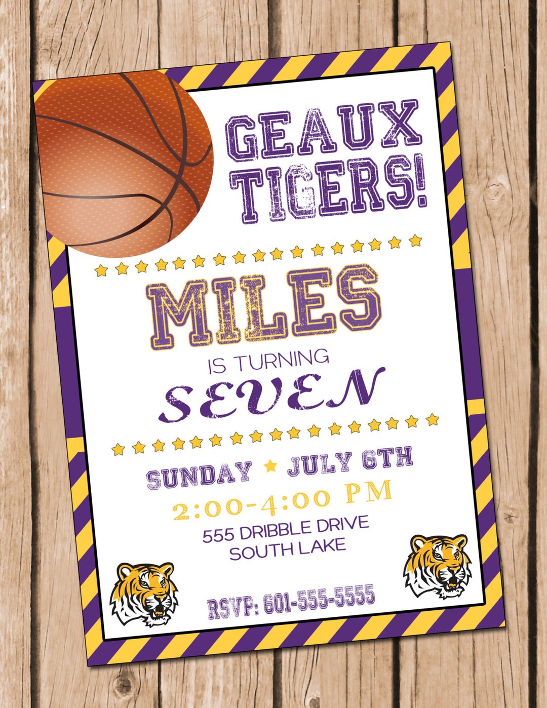 Basketball Birthday Invitation LSU Basketball Party Basketball Invite ...