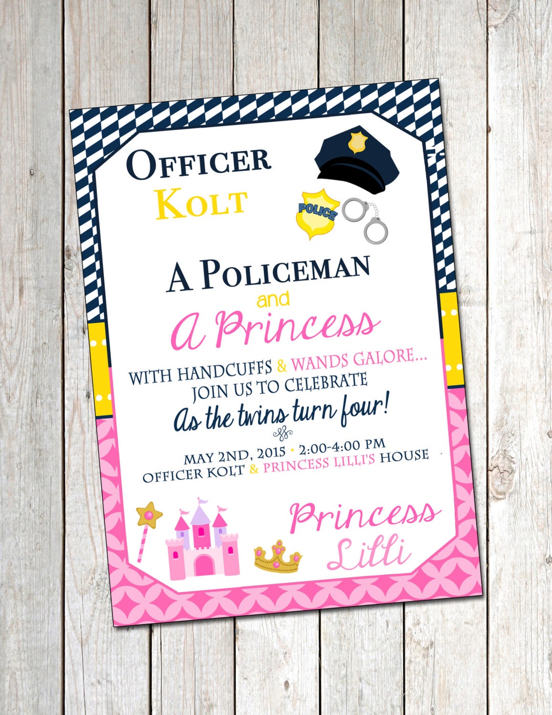 Policeman and Princess Invitation, Joint Birthday Invitation, Double ...