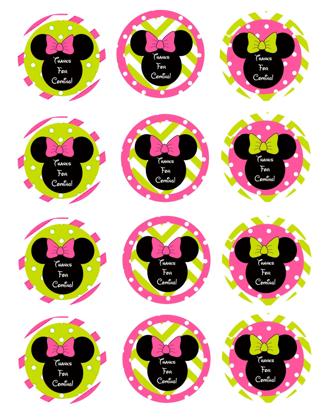 Minnie Mouse Inspired Chevron and Polka Dot Party Favor Tags, Printable ...