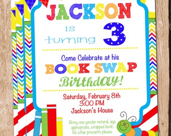 Book Swap Invitation Book Swap Birthday Party Bookworm Party | Etsy