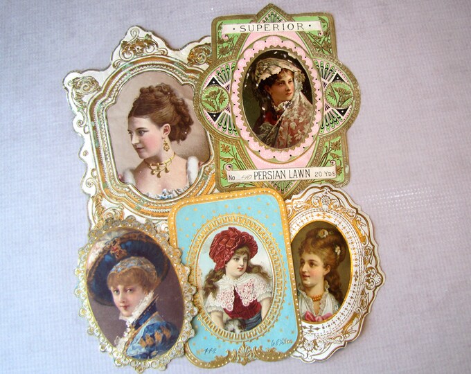 Sale! Lot of 5 Huge 19th Century Portait Textile Labels Gold Embossed ...