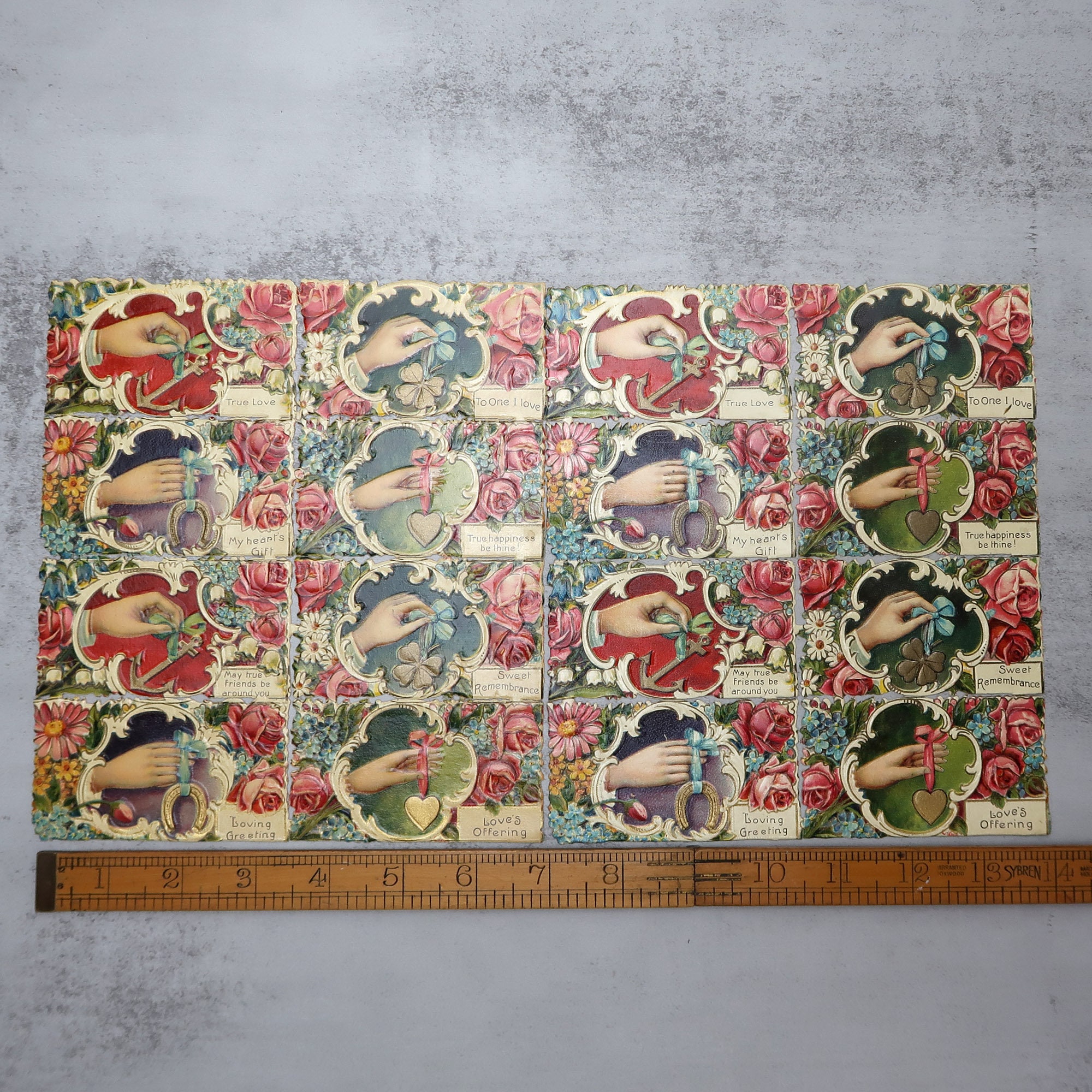 Antique Victorian Paper Scrap Die Cut Love Tokens, 2 Sheets, 16 Tokens ...