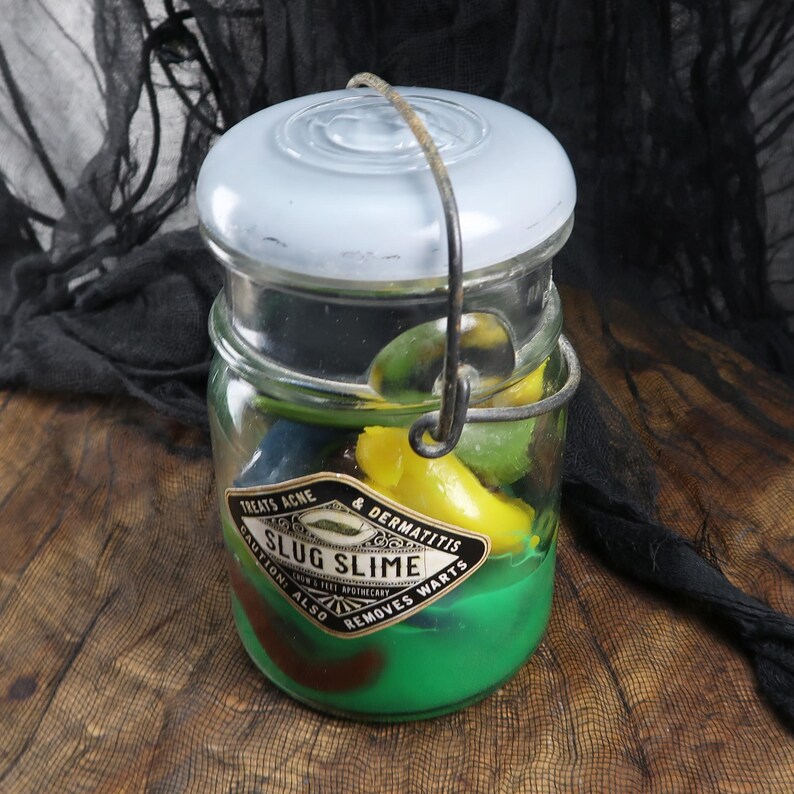 Witches Apothecary, Slug Slime, Vintage Glass Ball Jar, OAK Handmade ...