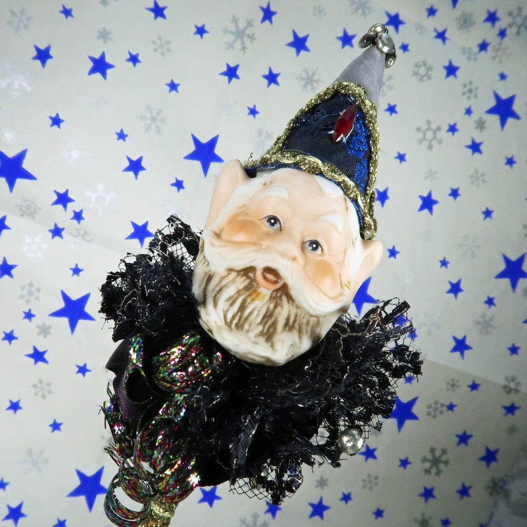 Vintage Christmas Wand Scepter Ceramic Head Elf or Wizard, Circa 1990s ...