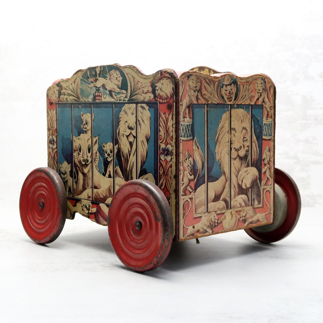 Large Vintage Circus Wagon Pull Toy, Wood With Metal Wheels - Etsy