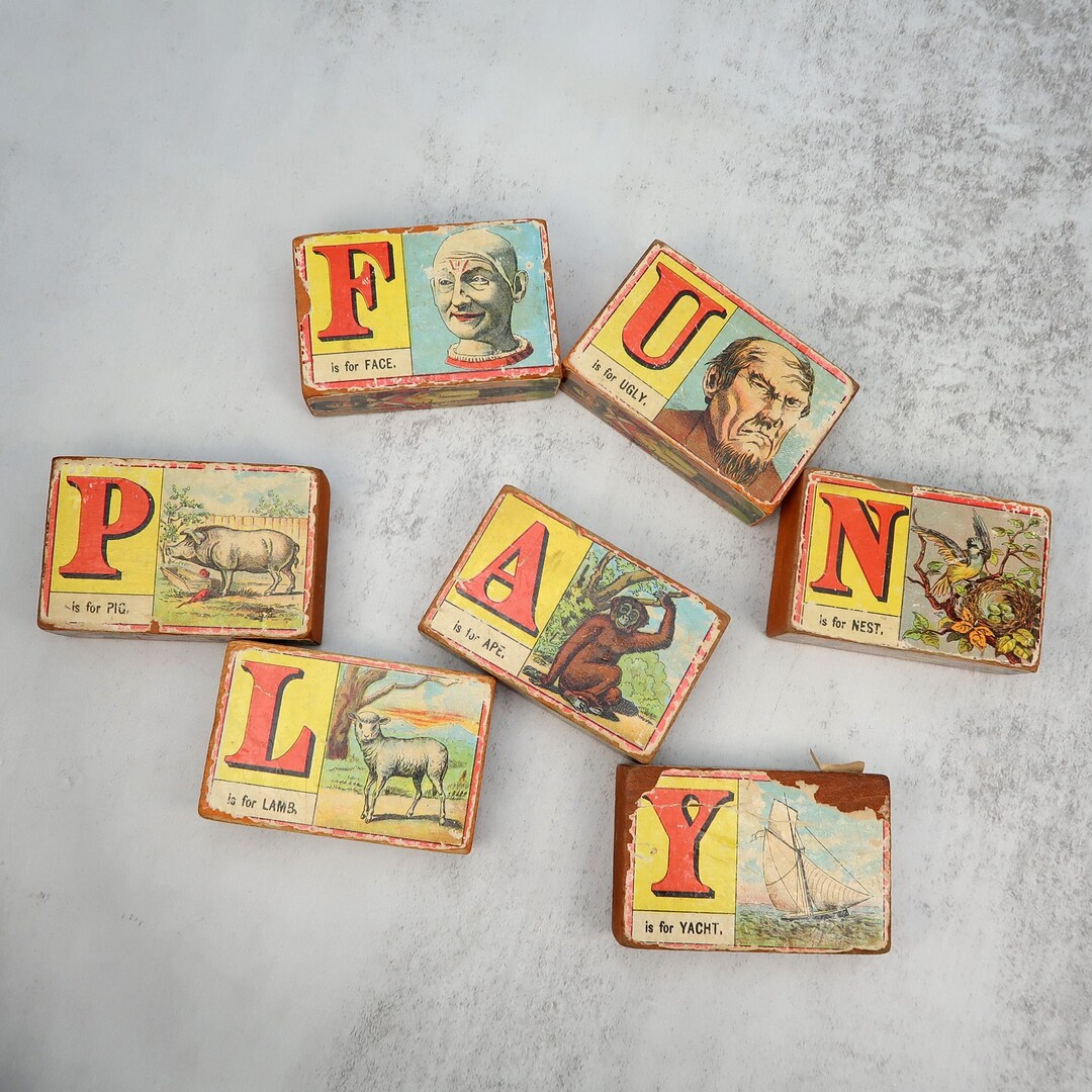 Victorian Alphabet Lithograph Blocks, "fun Play", 7 Pieces - Etsy