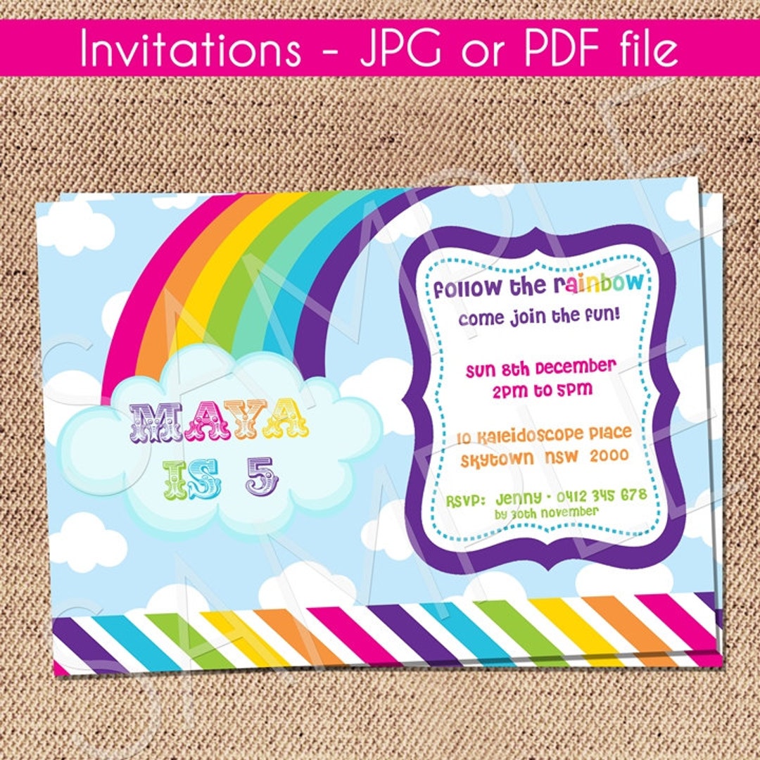 Rainbow Invitations - JPG or PDF Digital File Only - Etsy