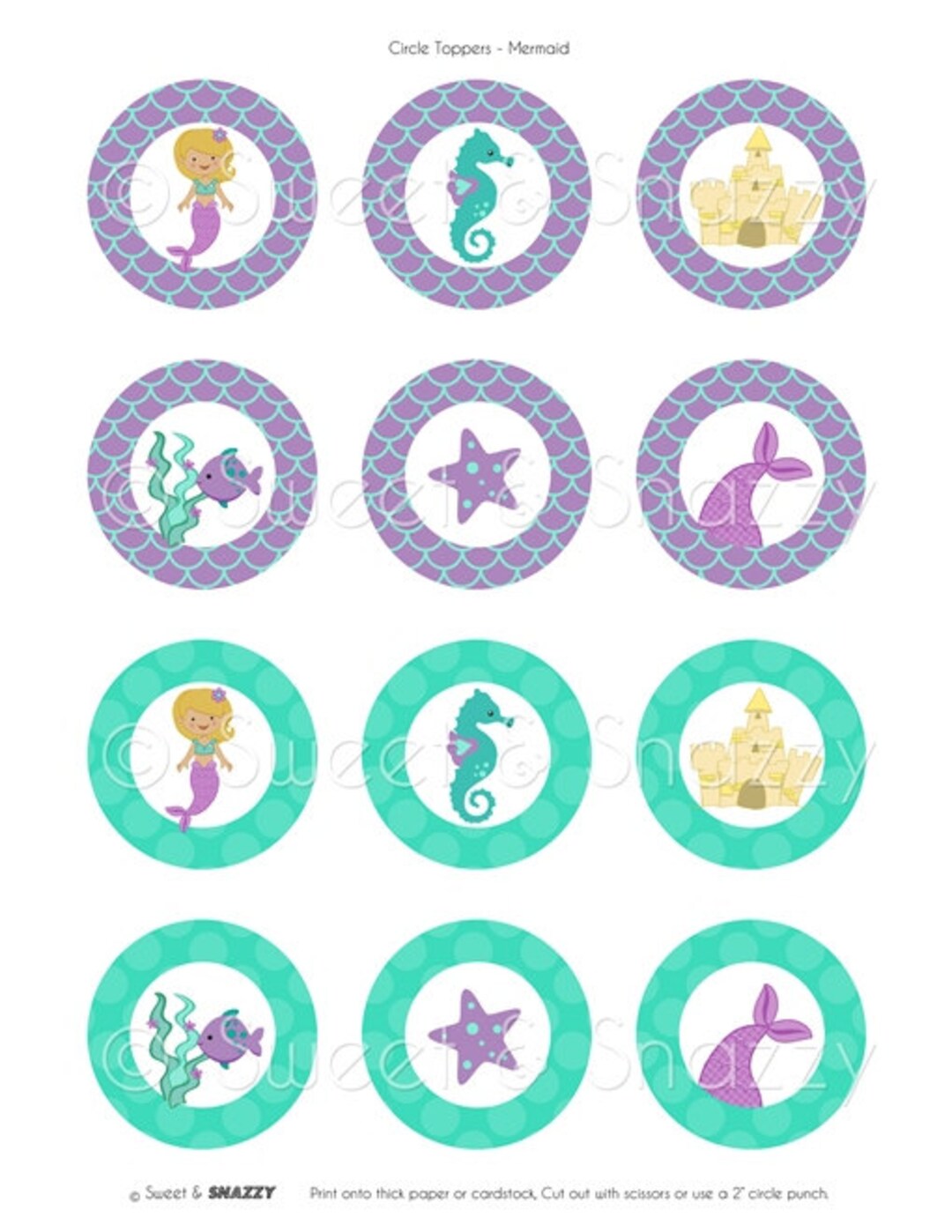 Instant Download - 2 Inch Circle Toppers - Mermaid - Etsy