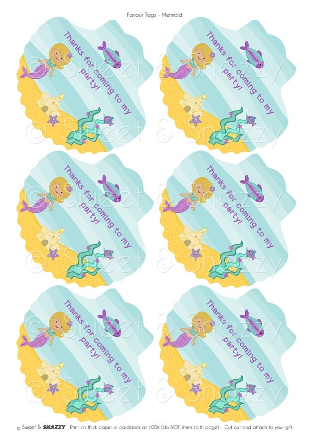 Instant Download Gift Tags / Favour Tags Mermaid / Under the Sea ...