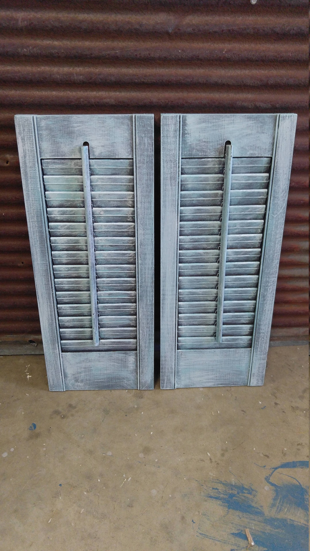 Set of 2 Wood Shutters - Dark Gray/teal/white Antique Distressed - Etsy