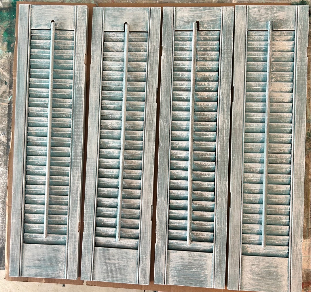 Set of 4 Wood Shutters - Tea Blue/white Distressed - Etsy