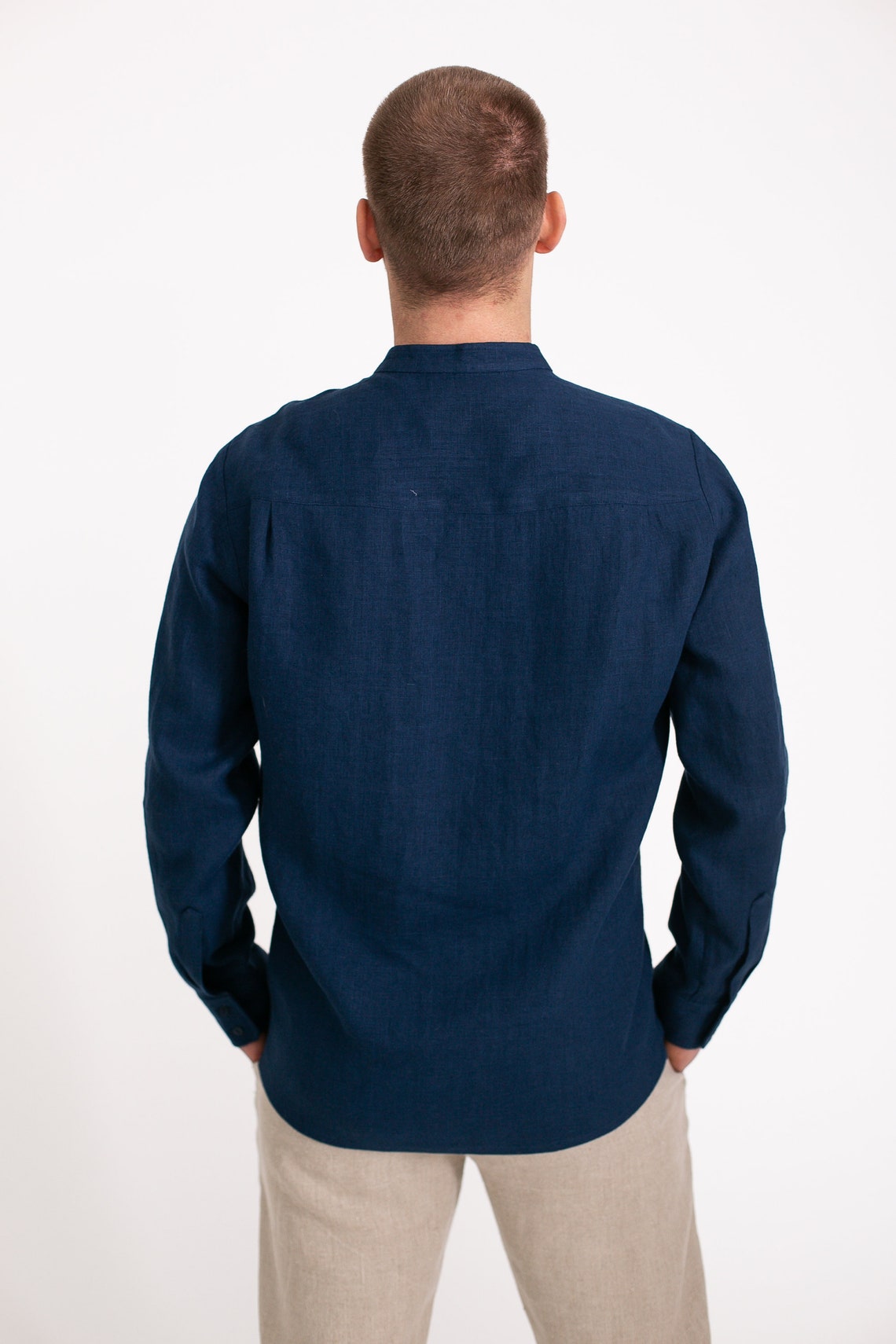 Night Blue Linen Men's Shirt. - Etsy