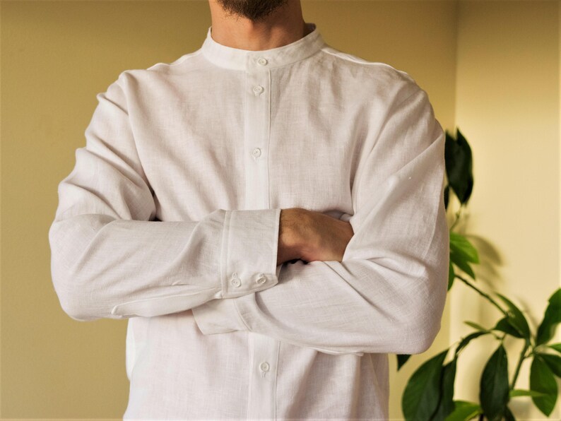White linen classic handmade men's shirt | Etsy