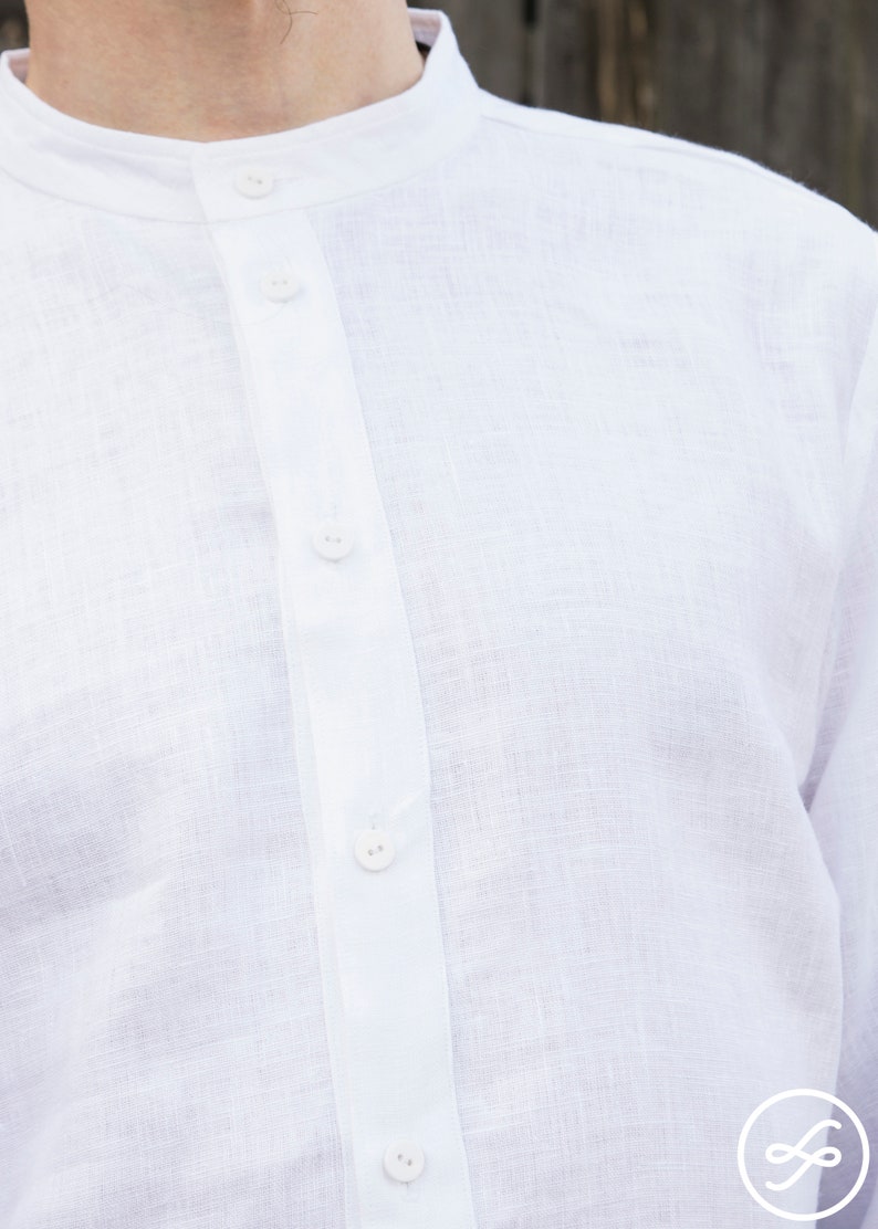 White linen classic handmade men's shirt | Etsy