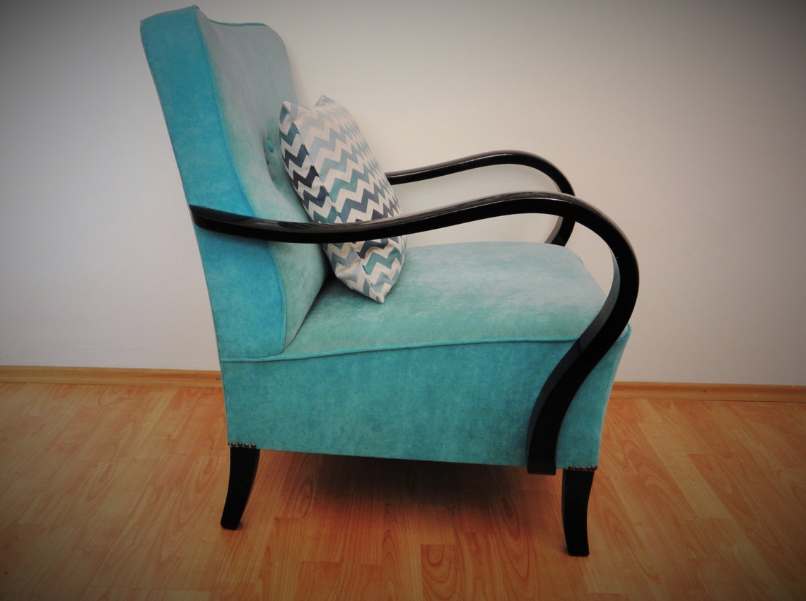Restored Turquoise Art Deco Armchair - Etsy UK