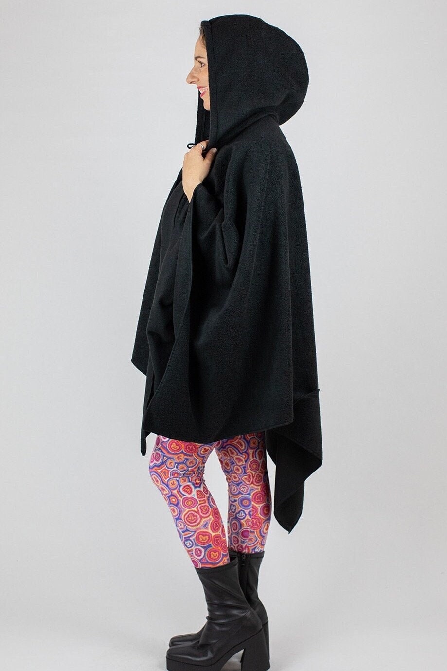 BLACK HOODIE CAPE, Australian Made, Wrap, Poncho, Cloak, Handmade ...