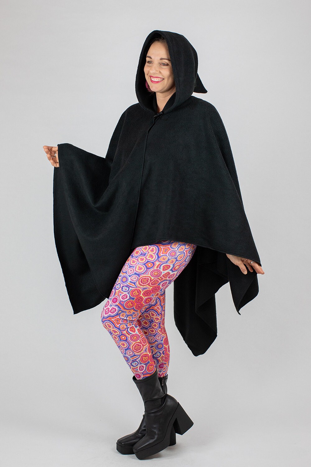 BLACK HOODIE CAPE, Australian Made, Wrap, Poncho, Cloak, Handmade ...