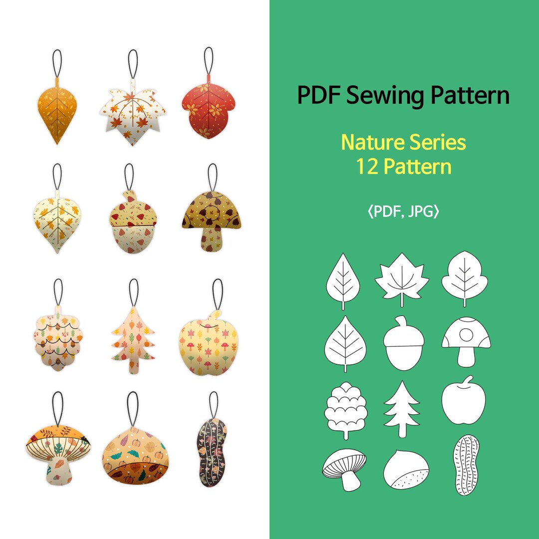 PDF Sewing Pattern Nature Leaf Mushroom Acorn Ornament Pattern Set ...