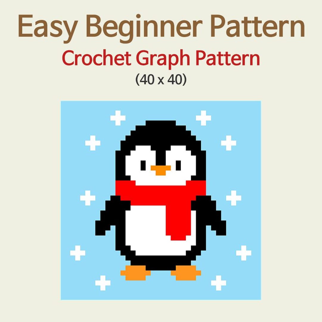 Christmas Penguin Crochet Graph Pattern – 40x40 Cute Winter Chart, Easy ...