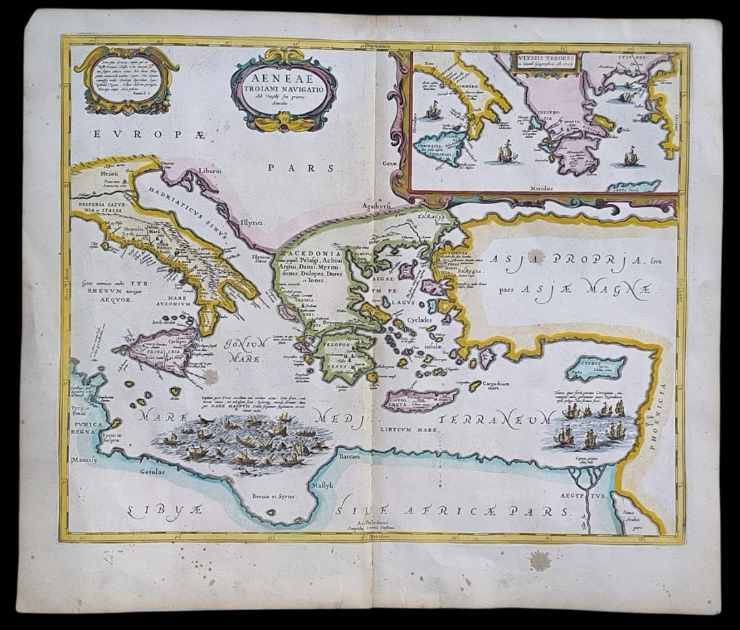 1651 Map of the Mediterranean Greece Italy Turkey Aeneae Troiani ...