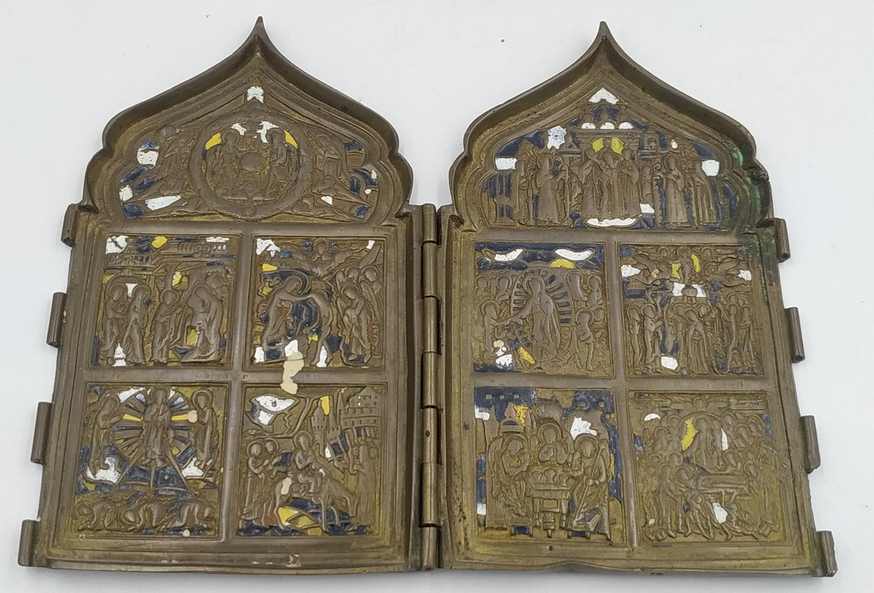 Antique Russian Orthodox Bronze Enamel Diptych Icon 1890s - Etsy