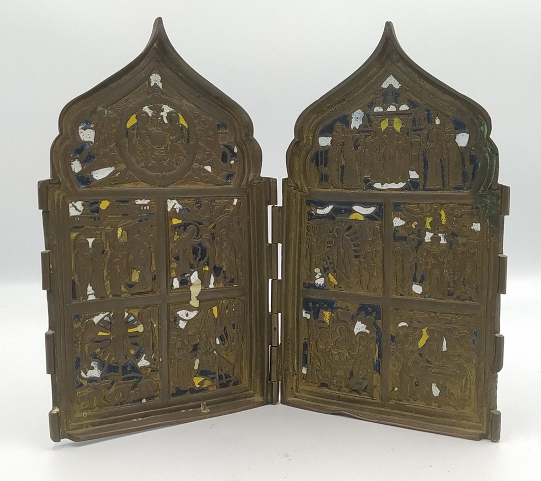 Antique Russian Orthodox Bronze Enamel Diptych Icon 1890s - Etsy
