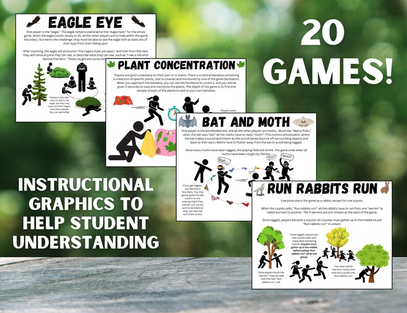 Outdoor Game Instruction Cards: Visual Aids for Summer Camp Counselors ...