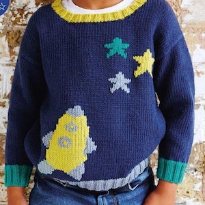 PDF Knitting Pattern Child's Fab Rocket Ship and Stars Sweater 2-3, 4-5 ...
