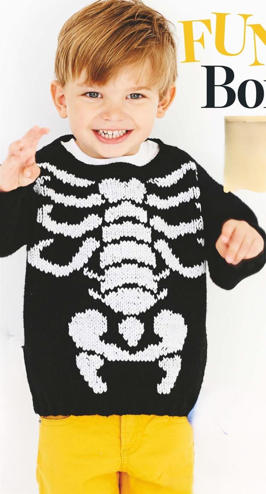 PDF Knitting Pattern Child's Fab Skeleton Sweater 1-2, 2-3,3-4, 4-5 ...