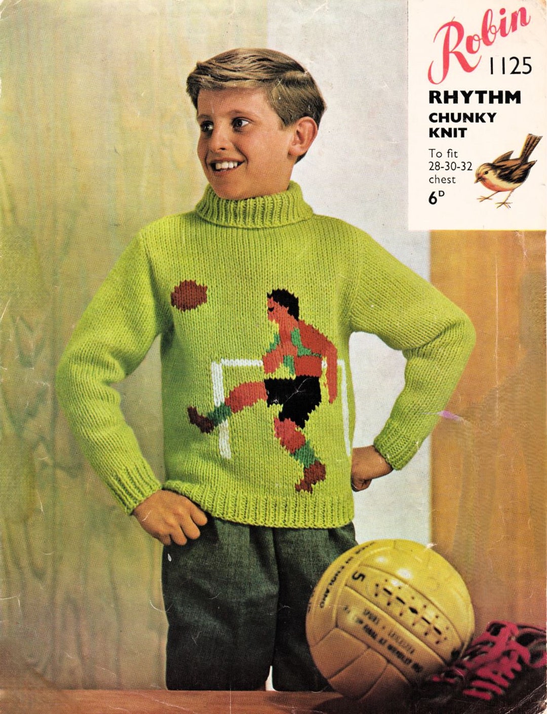 PDF Knitting Pattern Childs Vintage Football / Soccer Sweater Jumper 28 ...