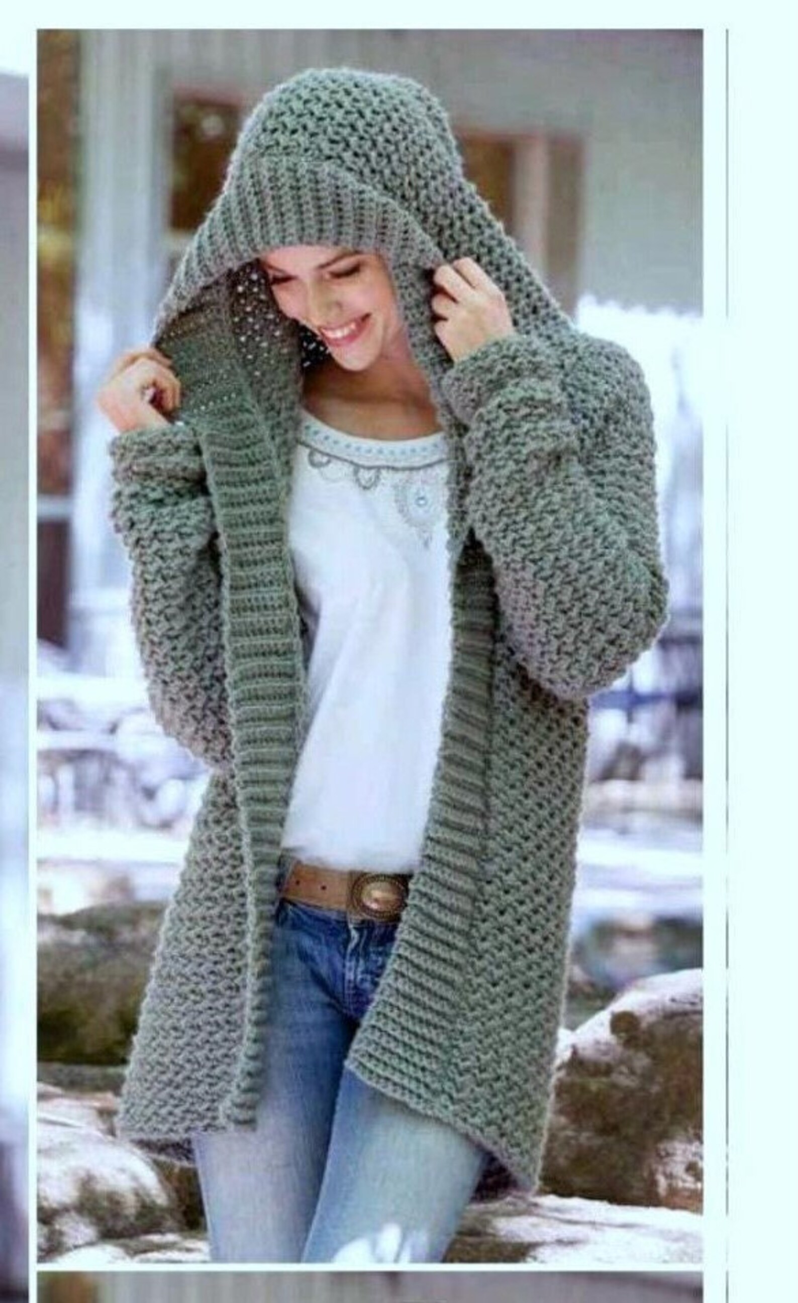 Vintage Crochet Pattern for Hooded Jacket Cardigan Coat Longline ...