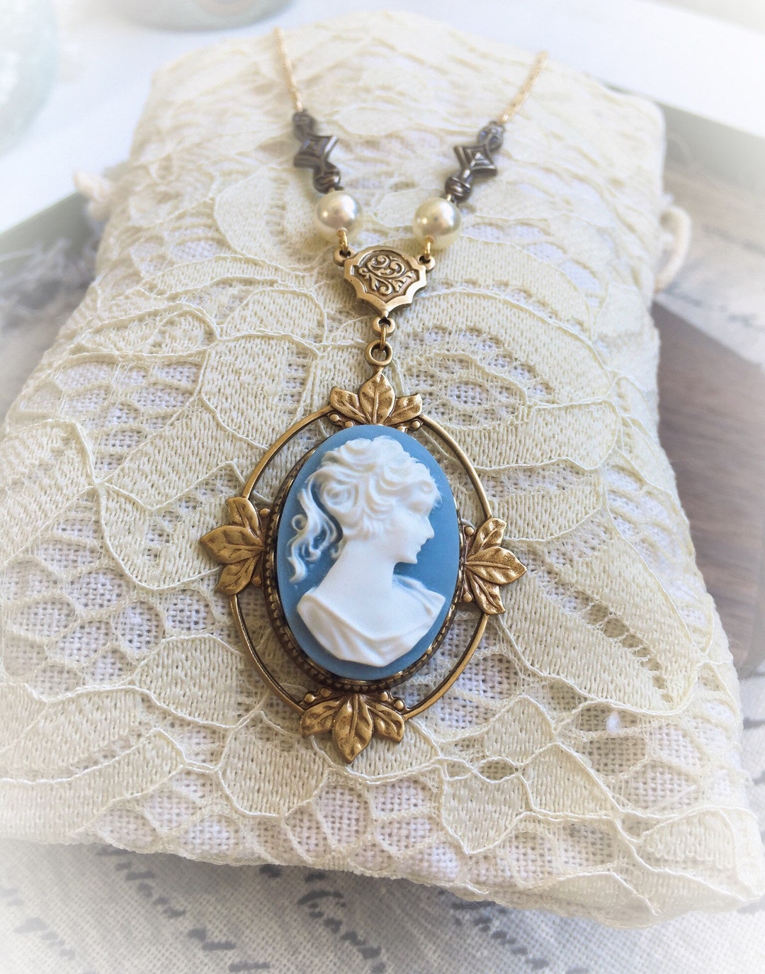 Vampire Necklace Katherine Pierce Cameo Light Blue Design 2 - Etsy