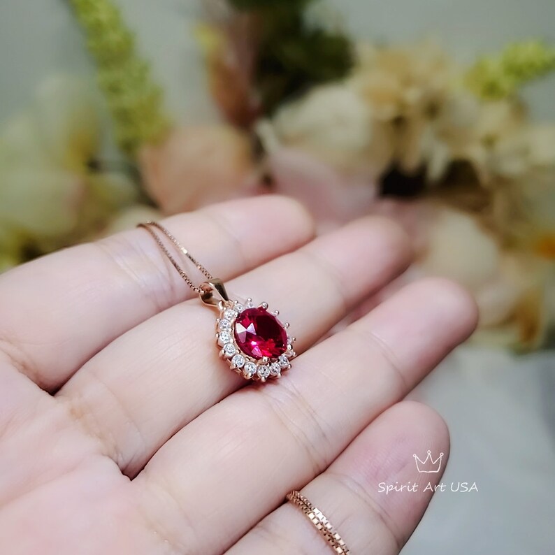 Red Ruby Necklace Rose Gold July Birthstone Princess Diana | Etsy