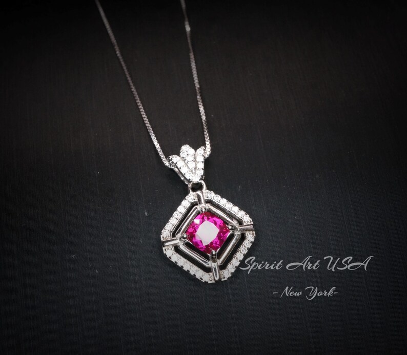 Diamond Square Ruby Necklace White Gold Coated Sterling Silver - Etsy