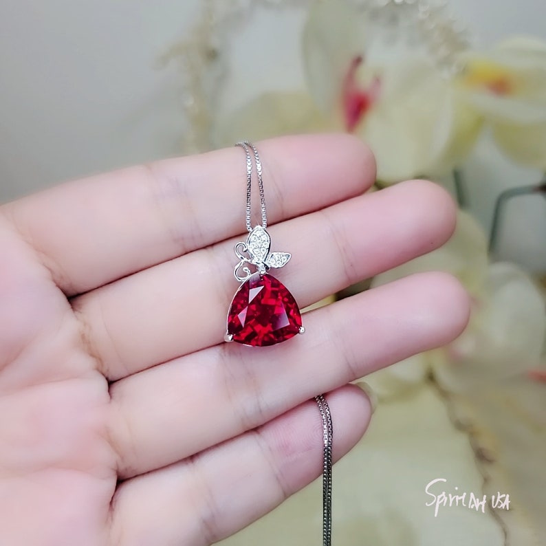 Large Trillion Cut 8 CT Ruby Necklace Sterling Silver - Etsy